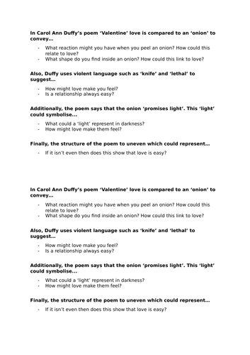 'Valentine' - Carol Ann Duffy | Teaching Resources