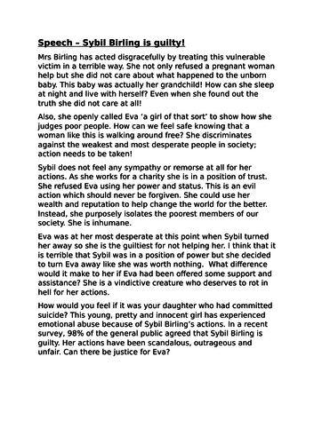 An Inspector Calls - Speech | Teaching Resources