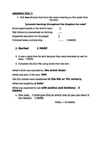 Year 5 Reading Test Anglo Saxon Theme | Teaching Resources