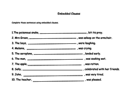 Embedded clauses Presentation and 3 worksheets | Teaching Resources