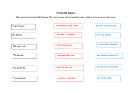 Embedded clauses Presentation and 3 worksheets | Teaching Resources