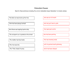 Embedded clauses Presentation and 3 worksheets | Teaching Resources