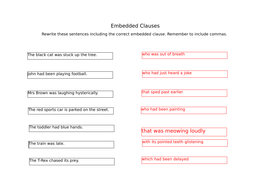 Embedded clauses Presentation and 3 worksheets | Teaching Resources