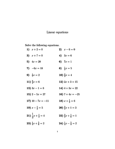 Linear equations worksheet (with solutions) | Teaching Resources