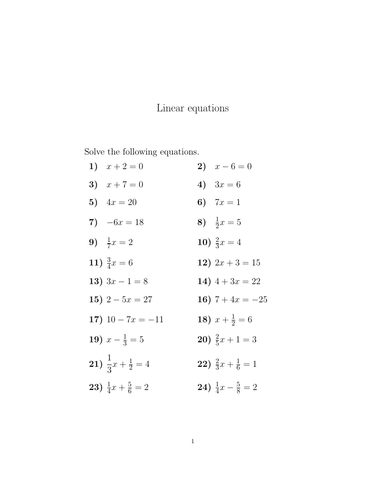 Linear equations worksheet (with solutions) | Teaching Resources