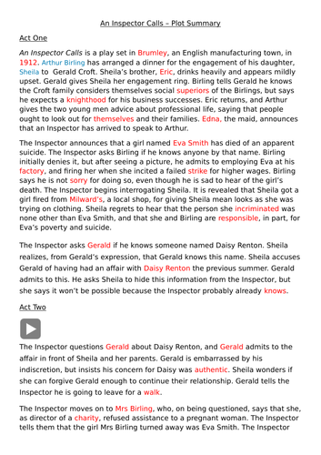 An Inspector Calls - Plot Summary Cloze Exercise | Teaching Resources