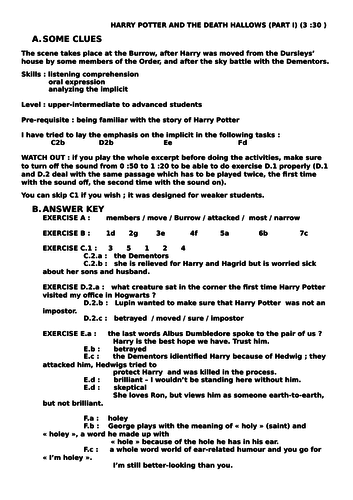 HARRY POTTER AND THE DEATHLY HALLOWS (PART 1): AT THE BURROW | Teaching ...