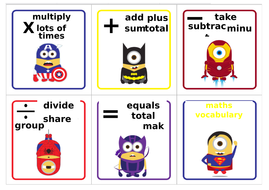 Superhero Minion Maths Vocabulary by sarahwhitneystead | Teaching Resources