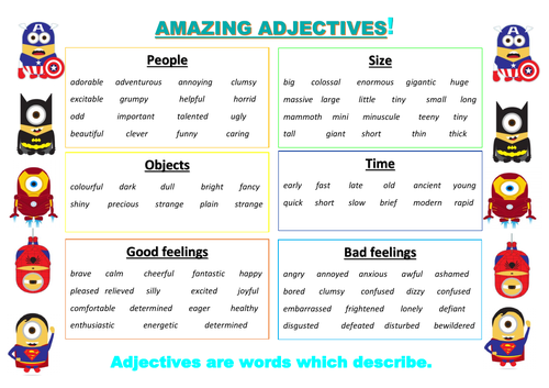 Supehero Minion Amazing Adjectives | Teaching Resources