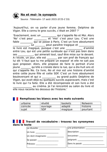 No et Moi- Delphine de Vigan- Introduction | Teaching Resources