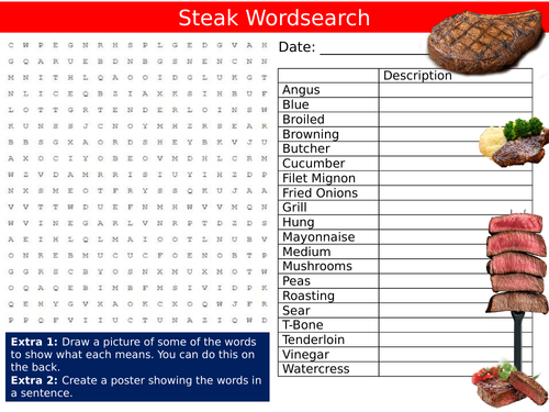 Steak Wordsearch Puzzle Sheet Keywords Settler Starter Cover Lesson ...
