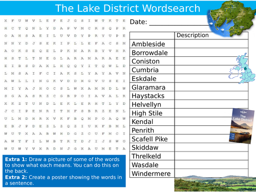 The Lake District National Park Wordsearch Puzzle Sheet Keywords ...