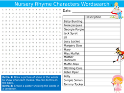 Nursery Rhyme Characters Wordsearch Puzzle Sheet Keywords Settler ...