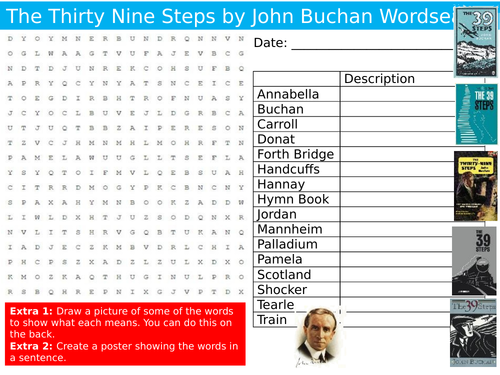 The Thirty Nine Steps Novel Wordsearch Puzzle Sheet Keywords Settler ...