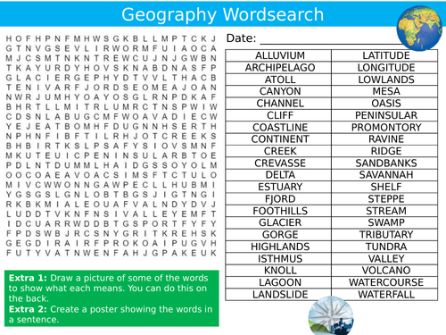 Geography Wordsearch Puzzle Sheet Keywords Settler Starter Cover Lesson ...
