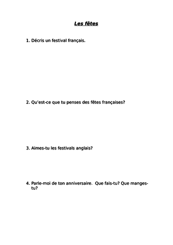 French Festivals Speaking Skills | Teaching Resources