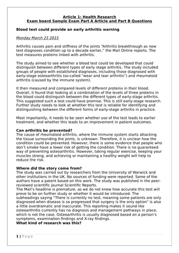 BTEC Health and Social Care Unit 4 Enquiries into Current Research ...