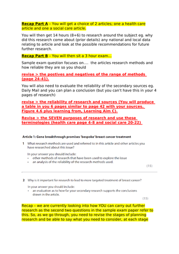 BTEC Health and Social Care Unit 4 Enquiries into Current Research ...