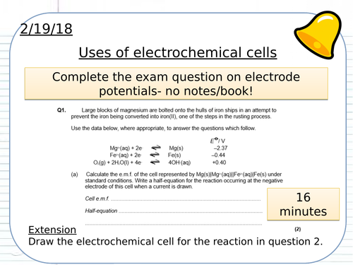 New AQA A2 Physical chemistry- Uses of electrochemical cells | Teaching ...