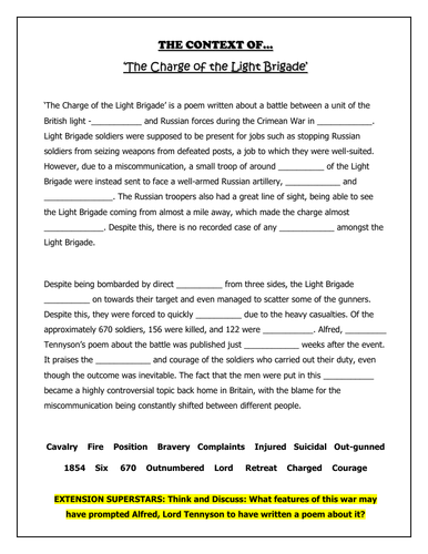 The Charge of the Light Brigade - Alfred, Lord Tennyson - Double Lesson ...