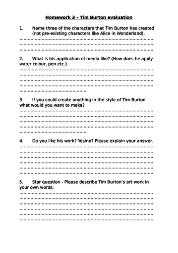 Tim Burton research page (KS3) | Teaching Resources