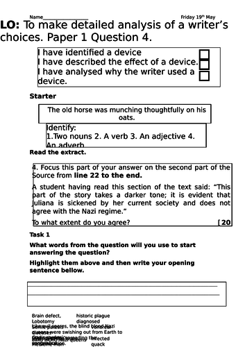 AQA English Language Paper 1 Question 4 | Teaching Resources