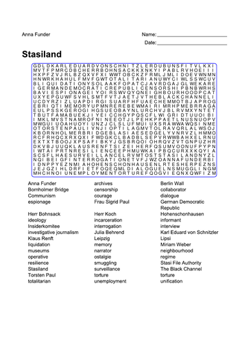 Stasiland - Word Search | Teaching Resources