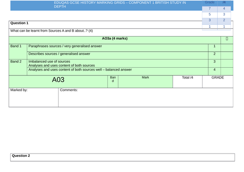 EDUQAS GCSE HISTORY - marking grids ALL Topics | Teaching Resources