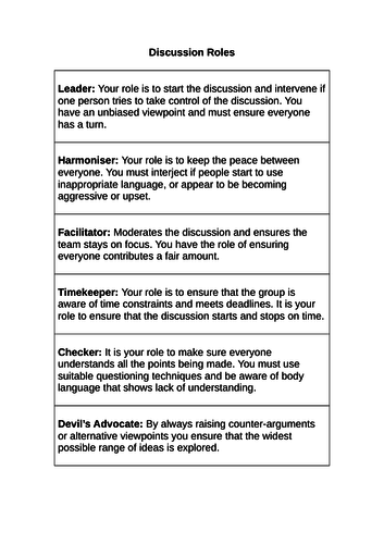 Discussion Roles | Teaching Resources