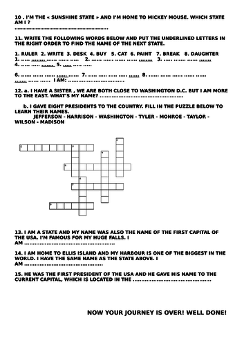 A JOURNEY ACROSS THE USA | Teaching Resources