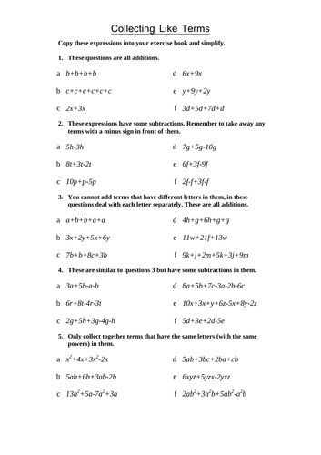 A2.1 Using Algebra - collecting like terms | Teaching Resources