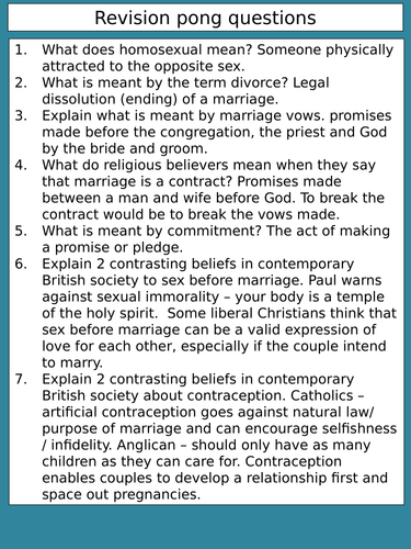 AQA RELIGIOUS STUDIES RELATIONSHIPS AND FAMILIES REV WHOLE LESSON ...