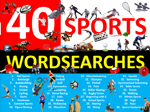40 x Sports Wordsearches PE Fitness Health Starter Settler Activity ...