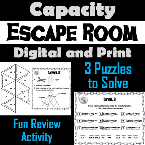 Capacity: Math Escape Room (Ounce, Cup, Pint, Quart, Gallon) | Teaching ...