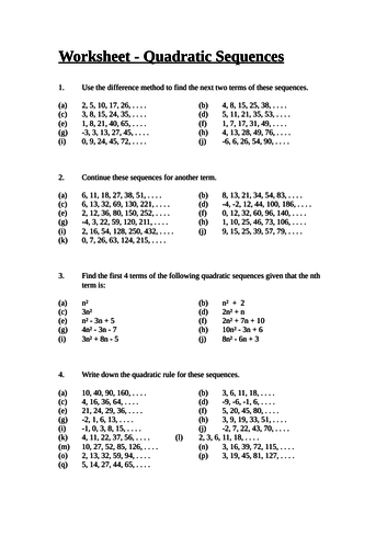 Quadratic Sequences by pattern spotting | Teaching Resources