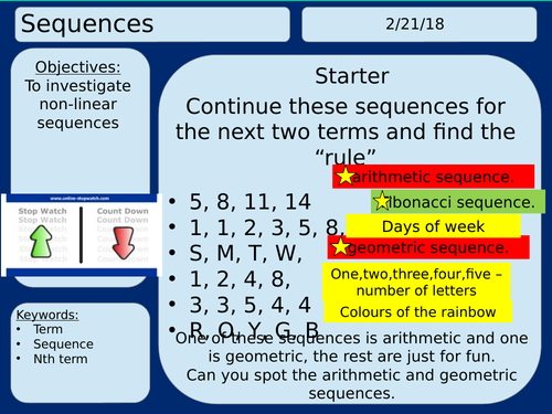 Quadratic Sequences by pattern spotting | Teaching Resources