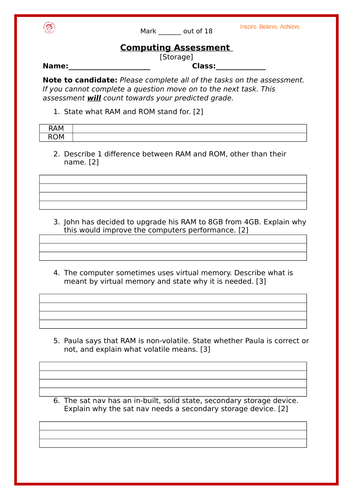 Storage and Memory - GCSE OCR Computer Science | Teaching Resources