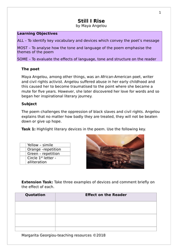 IGCSE English Language - A set of tasks and activities to analyse M ...