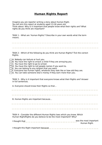 Human Rights Report Sheet | Teaching Resources
