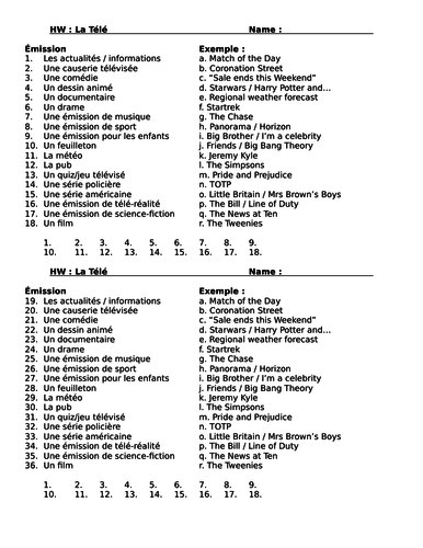 French: TV Programmes | Teaching Resources