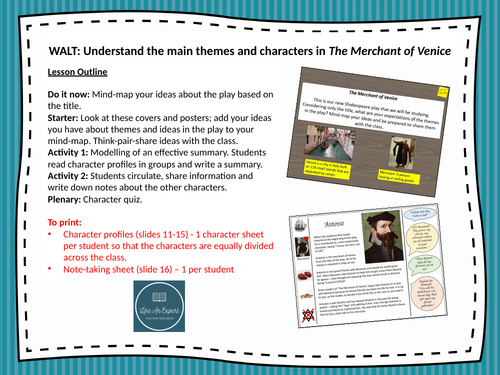 The Merchant of Venice: Characters and Themes (FULL LESSON) | Teaching ...