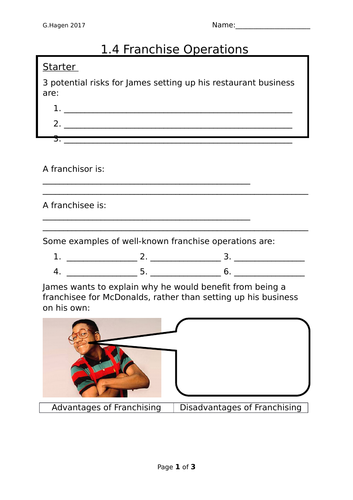 9-1 New Edexcel GCSE Business 1.4 Franchising Lesson | Teaching Resources