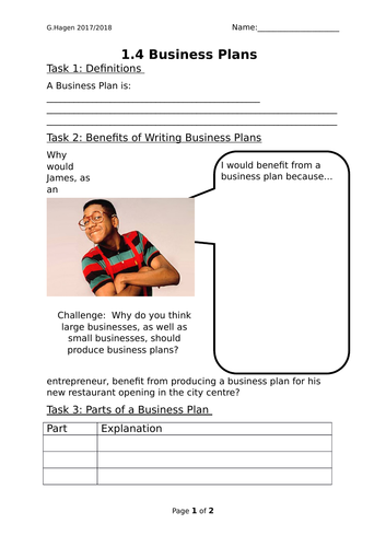 9-1 New Edexcel GCSE Business 1.4 Business Plans Lesson (2 hours ...