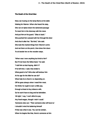 Robert Frost - Death of the Hired Man | Teaching Resources