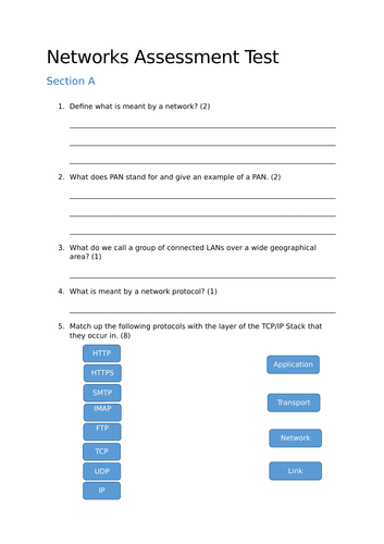 AQA Computer Science 8520 Networks Assessment Test | Teaching Resources