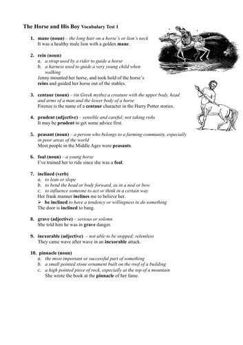 Narnia Book 3 – The Horse and His Boy Vocab Test 1 | Teaching Resources