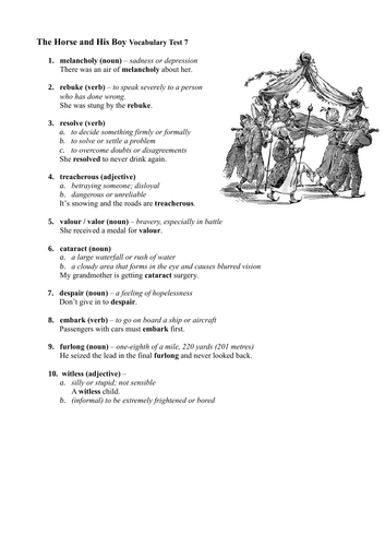 Narnia Book 3 – The Horse and His Boy Vocab Test 7 | Teaching Resources