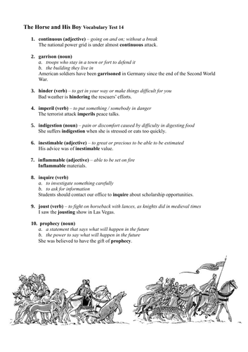 Narnia Book 3 – The Horse and His Boy Vocab Test 14 | Teaching Resources