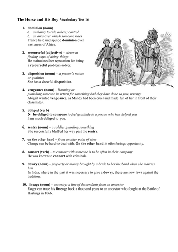 Narnia Book 3 – The Horse and His Boy Vocab Test 16 | Teaching Resources