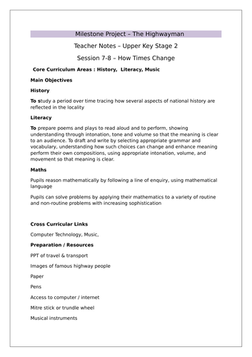 The Highwayman 8 Lesson Plans Overview | Teaching Resources